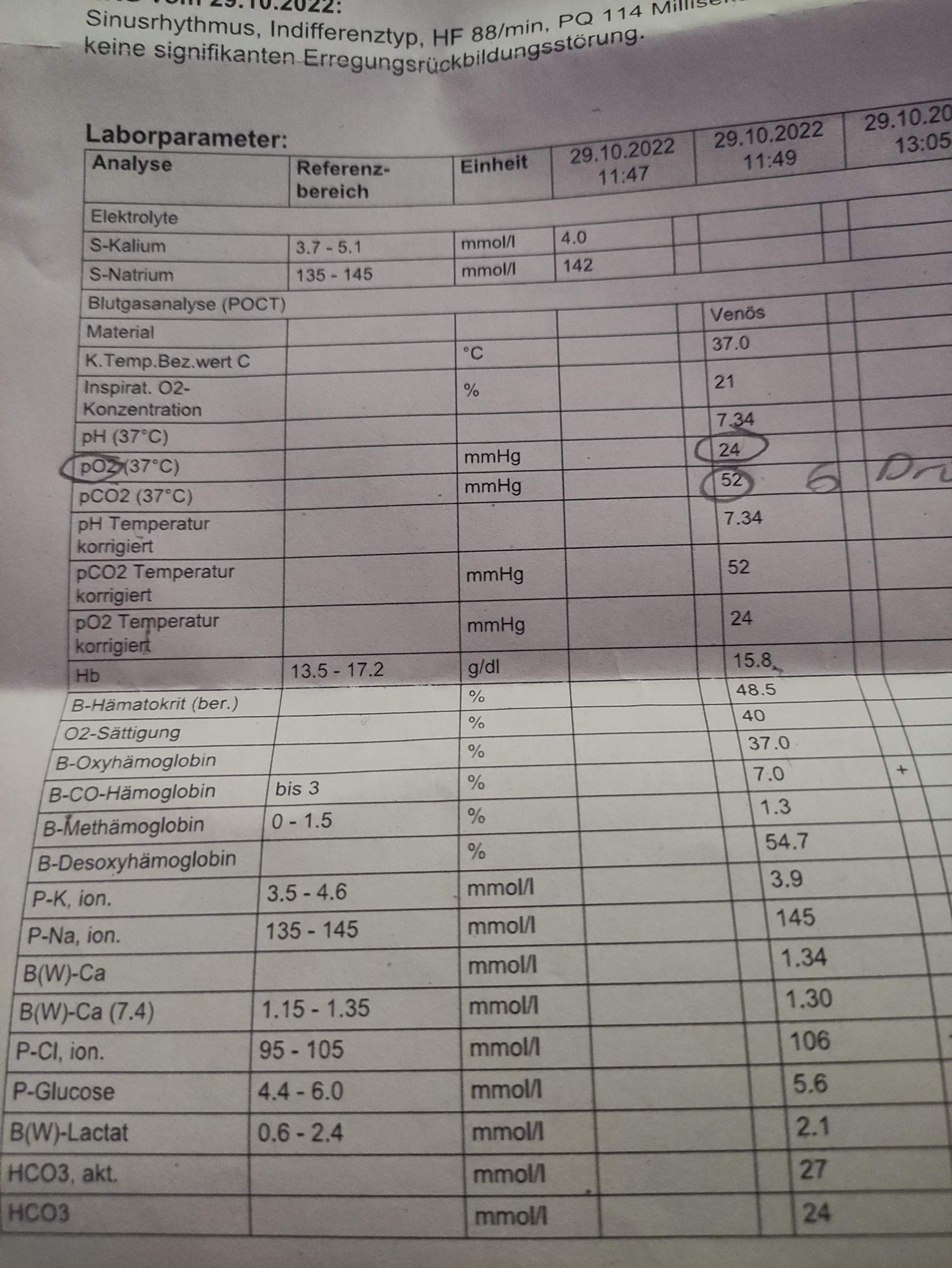 po2 wert viel zu niedrig oder normal? (Blutuntersuchung, Laborwerte)